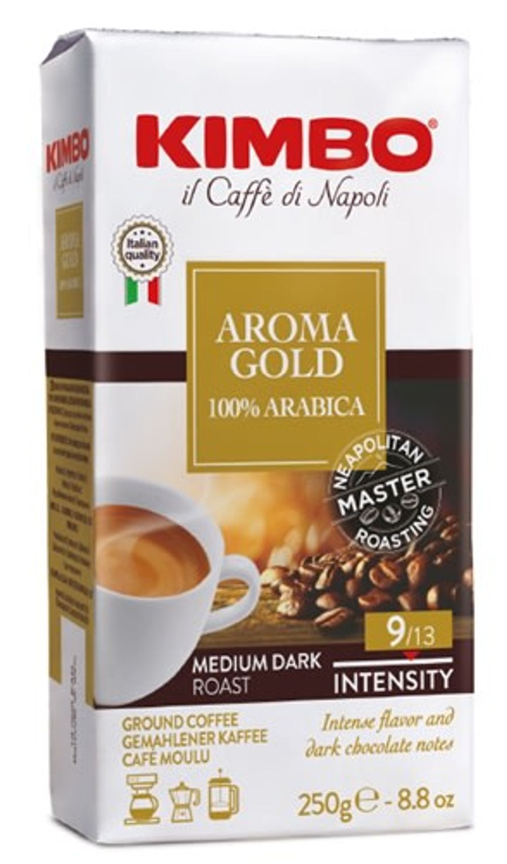 Kimbo Aroma Gold Ground Coffee in Bag 8.8oz/250g (Pack of 2)