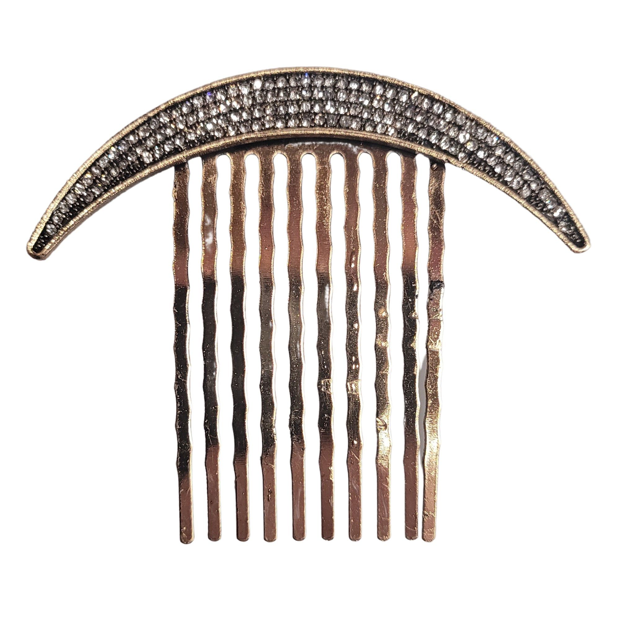 Pink Pewter Crescent Sparkle Hair Comb
