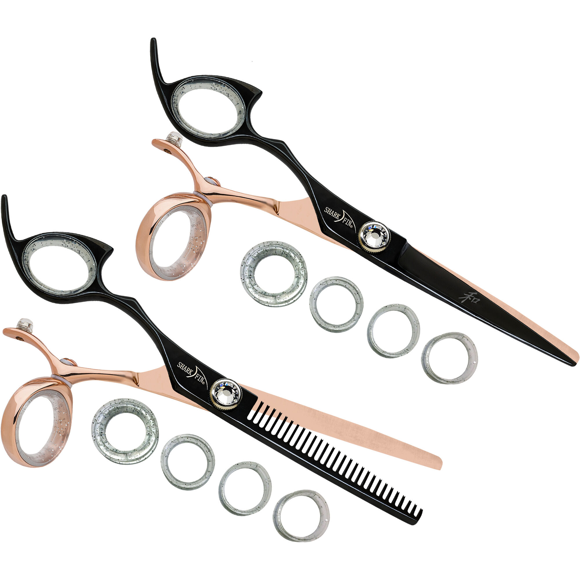 Shark Fin Shears Left Hand Swivel Rose Gold/Black 28 Tooth Thinner ...