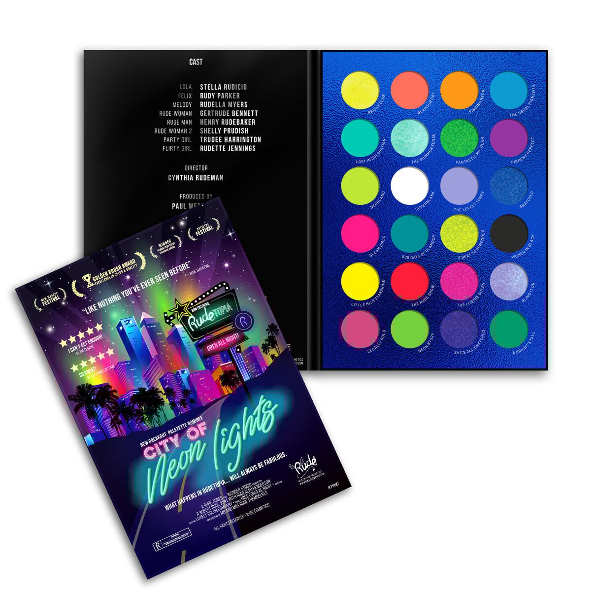 Rude Cosmetics City of Neon Lights 24 Vibrant Pigment & Eyeshadow Palette