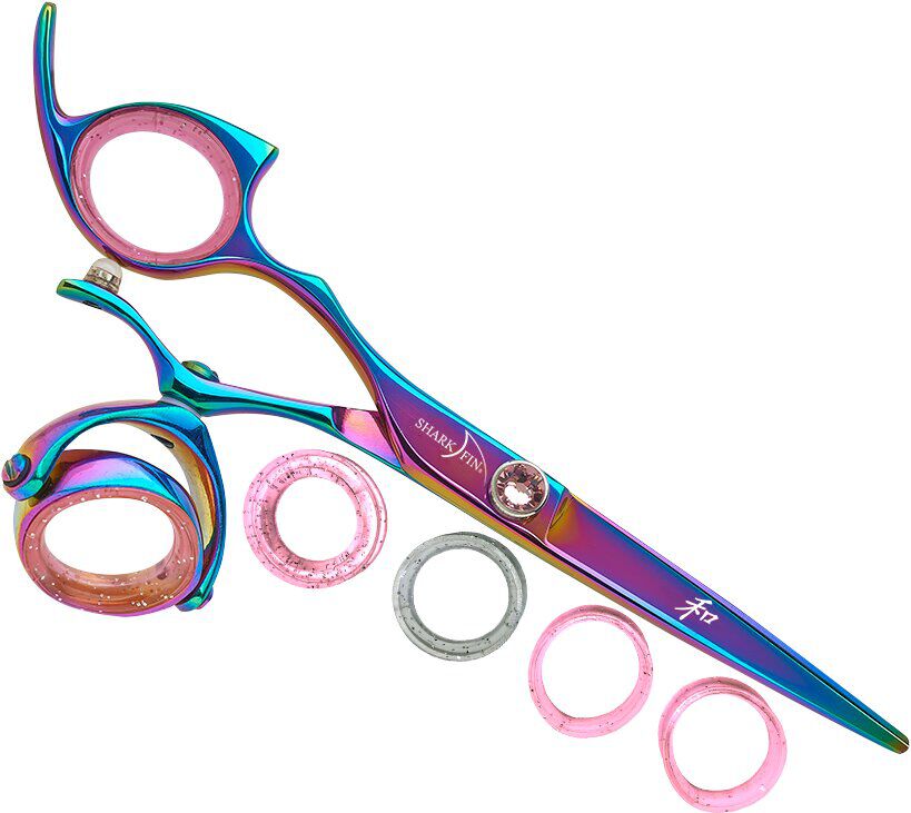 Shark Fin Shears Left Hand Pro Plus Super Swivel Rainbow Titanium ...