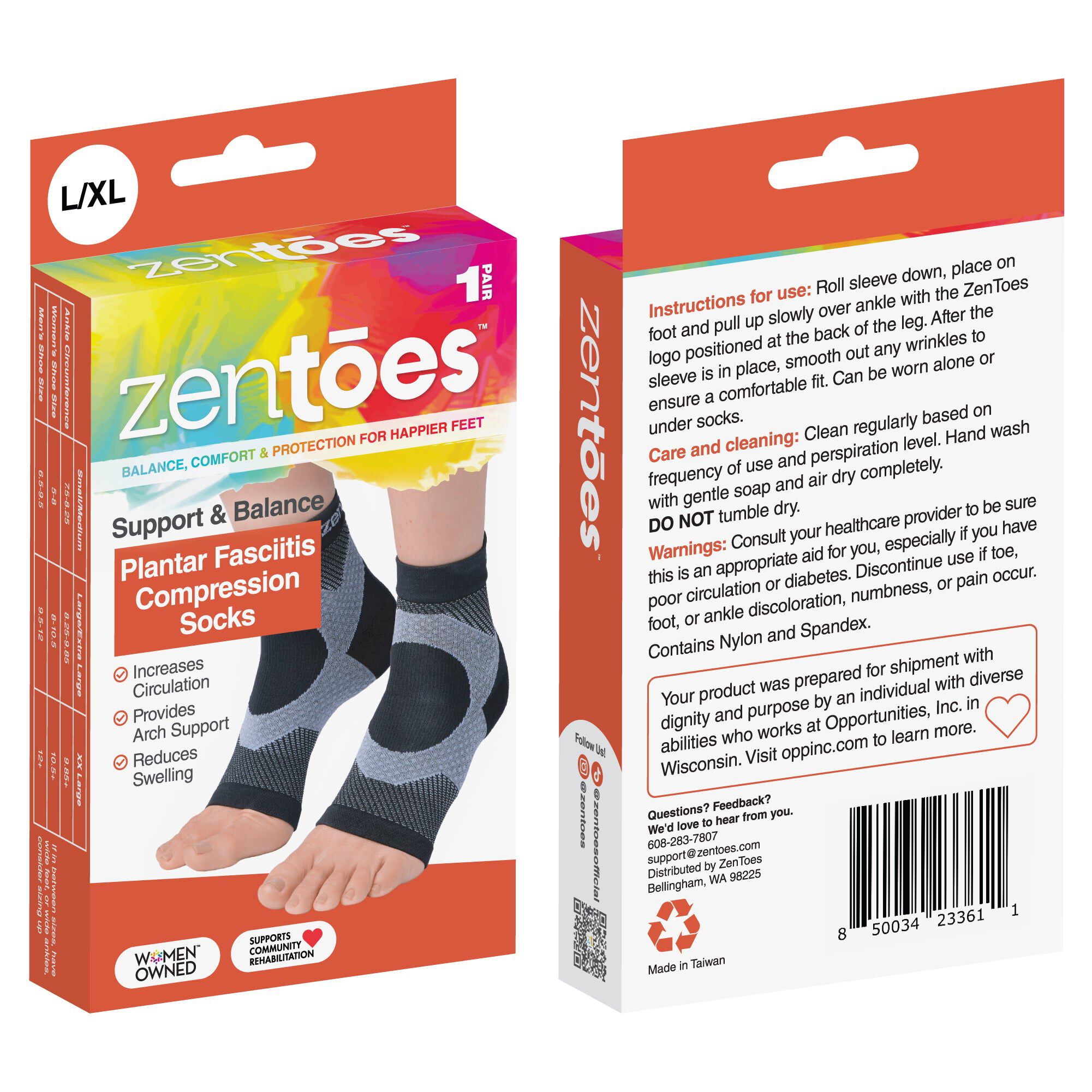 ZenToes Plantar Fasciitis Compression Socks - 2 Pairs