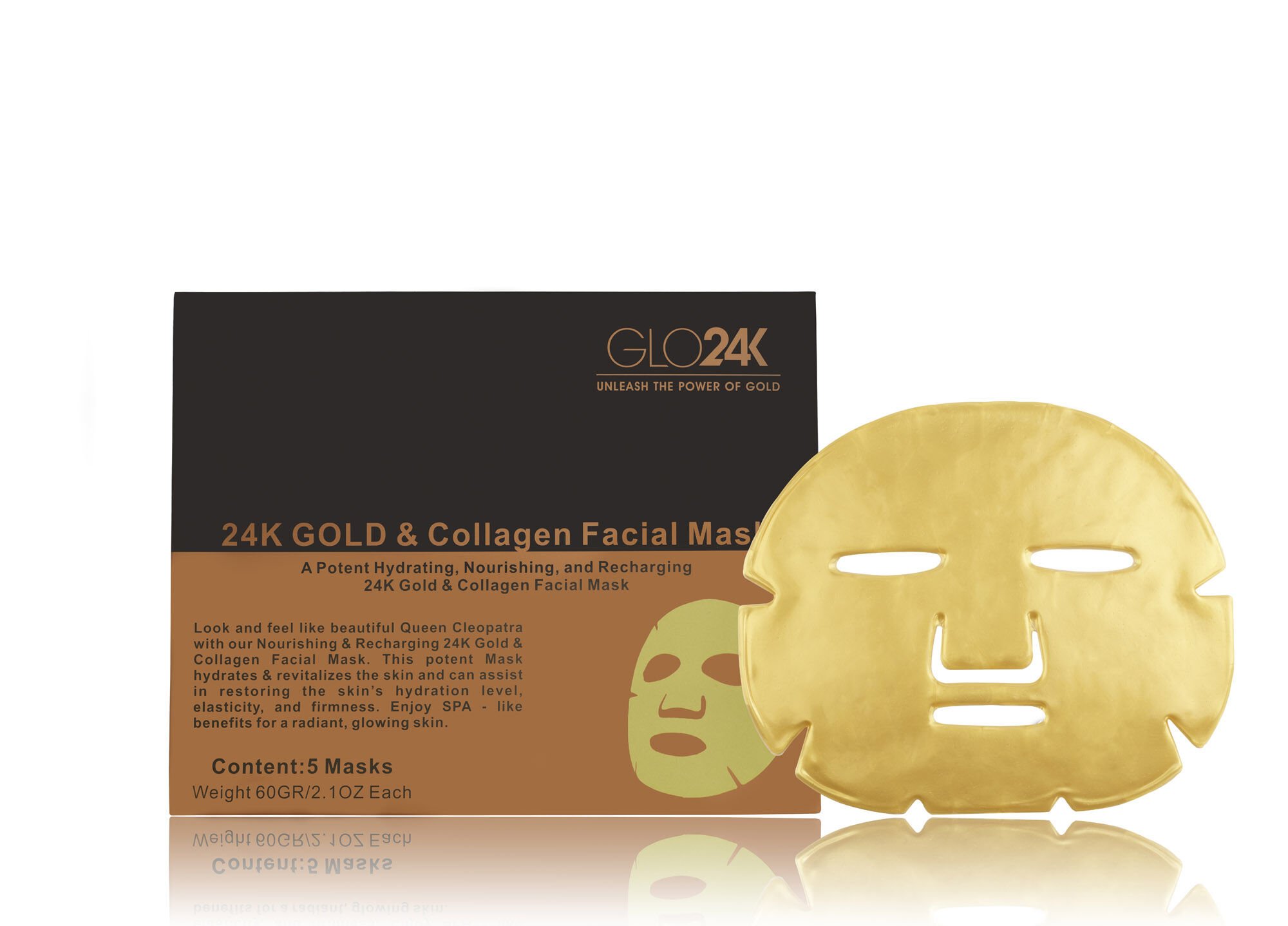 GLO24K 24K Gold & Collagen Facial Mask 5 Packs/Box