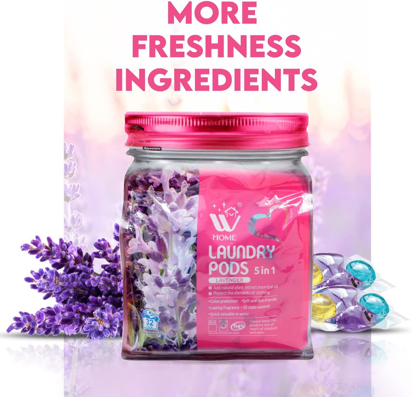 WBM Home 5 in 1 Laundry Detergent Pods Lavender Scent 32 Pieces/Pack ...