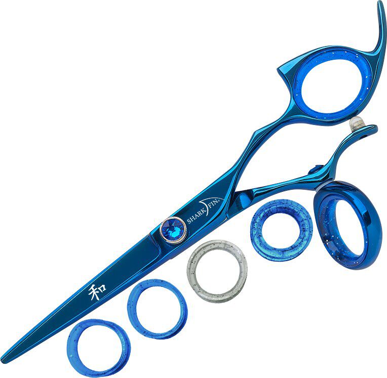 Shark Fin Shears Right Hand Pro Plus Swivel Blue Titanium Cutting Shear