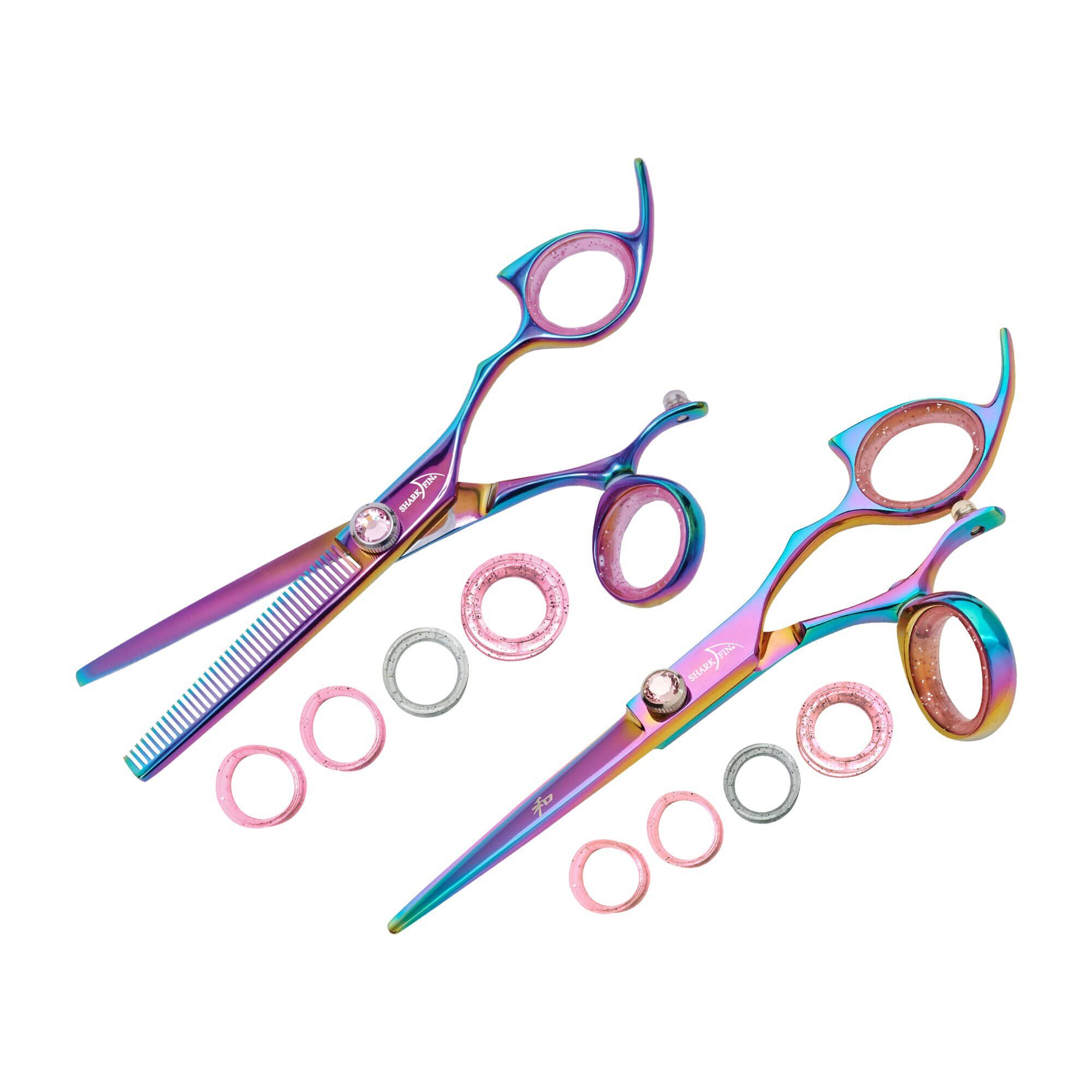 Shark Fin Shears Right Hand 40 Tooth Blender Rainbow + Cutting Shear Set