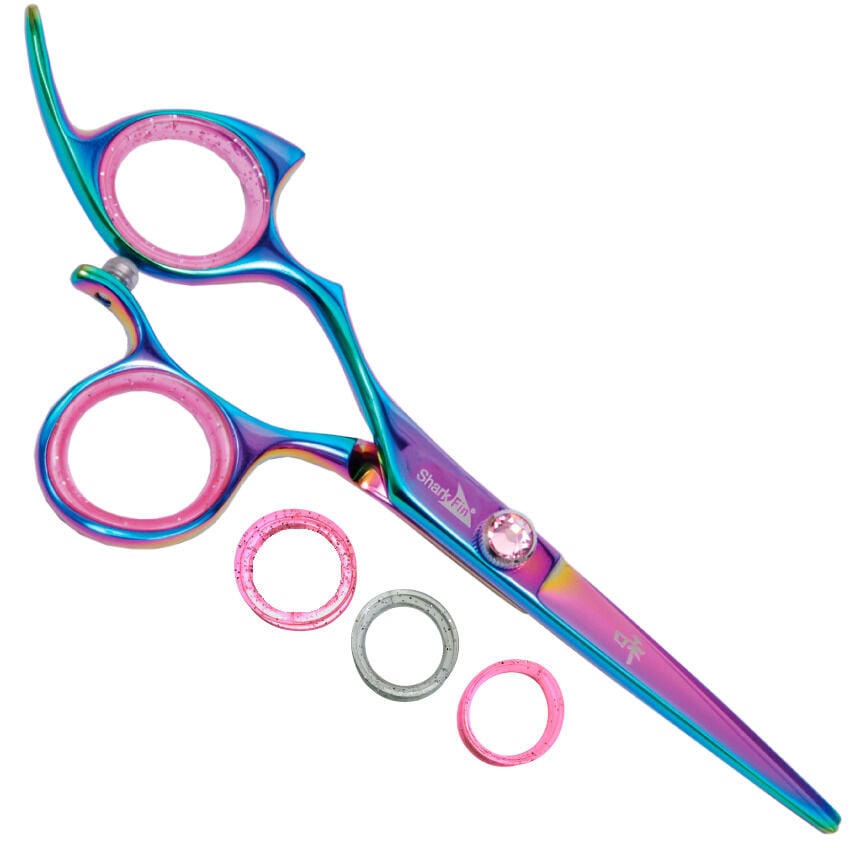 Shark Fin Shears Left Hand Pro Non-Swivel Rainbow Titanium Cutting Shear