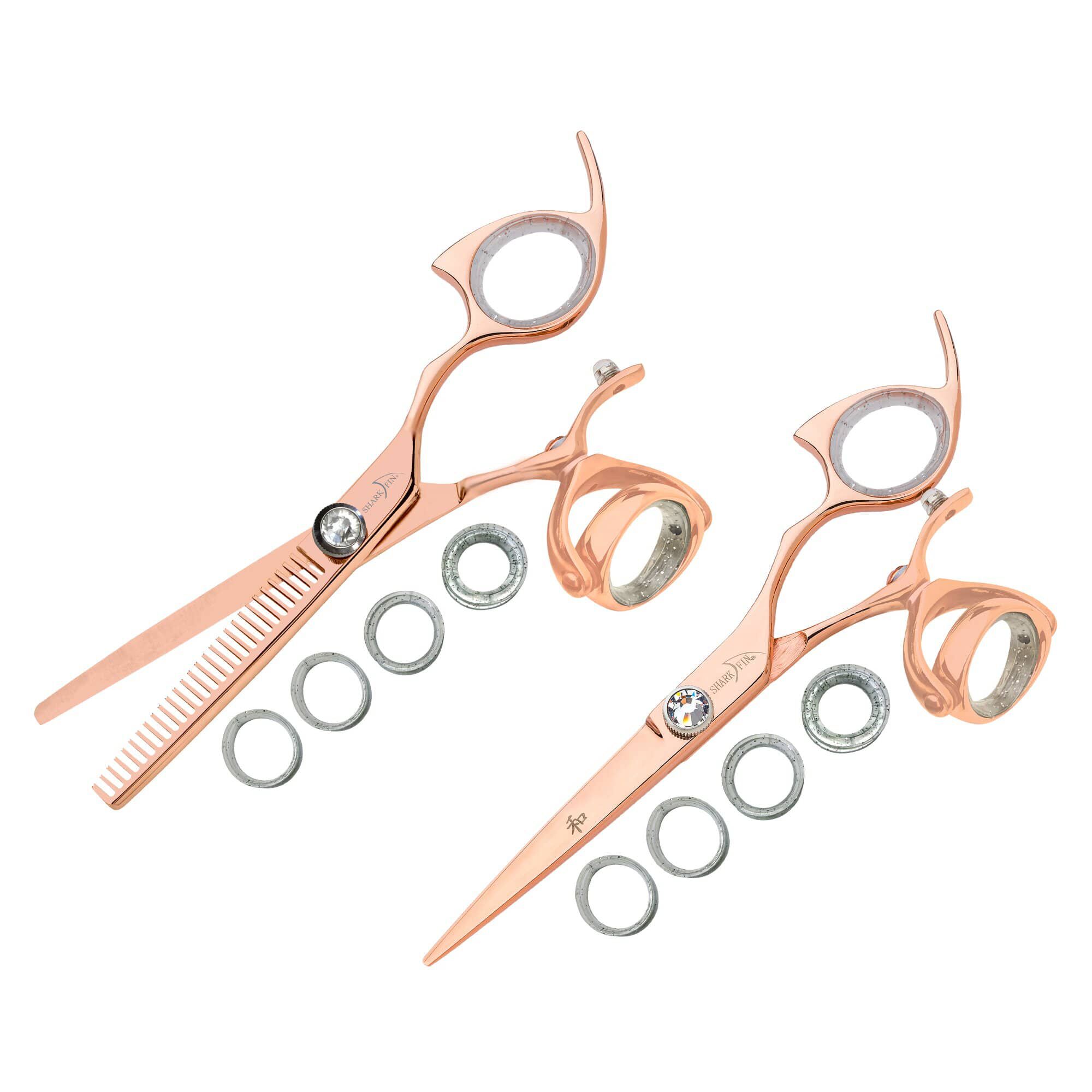 Shark Fin Shears Right Hand 28 Tooth Super Swivel Rose Gold + Cutting Shear