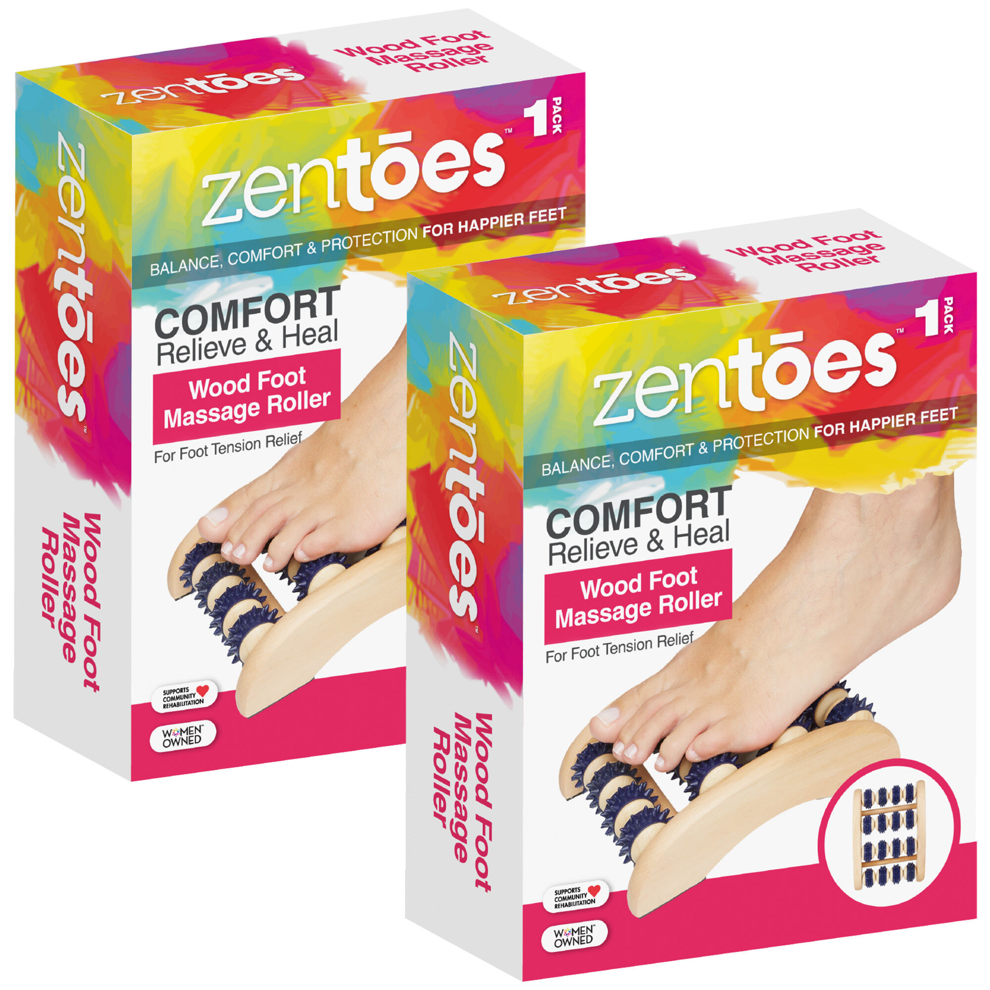 ZenToes Wooden Foot Massager with Acupressure Rollers for Sore Feet - 2 ...