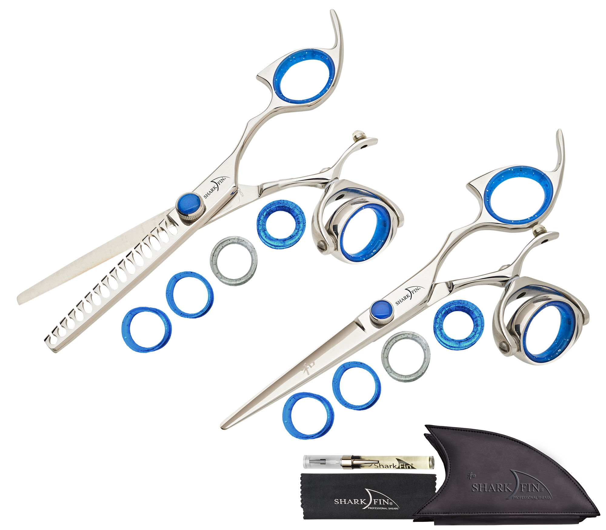 Shark Fin Shears 15 Tooth Texturizer Super Swivel + Cutting Shear Set