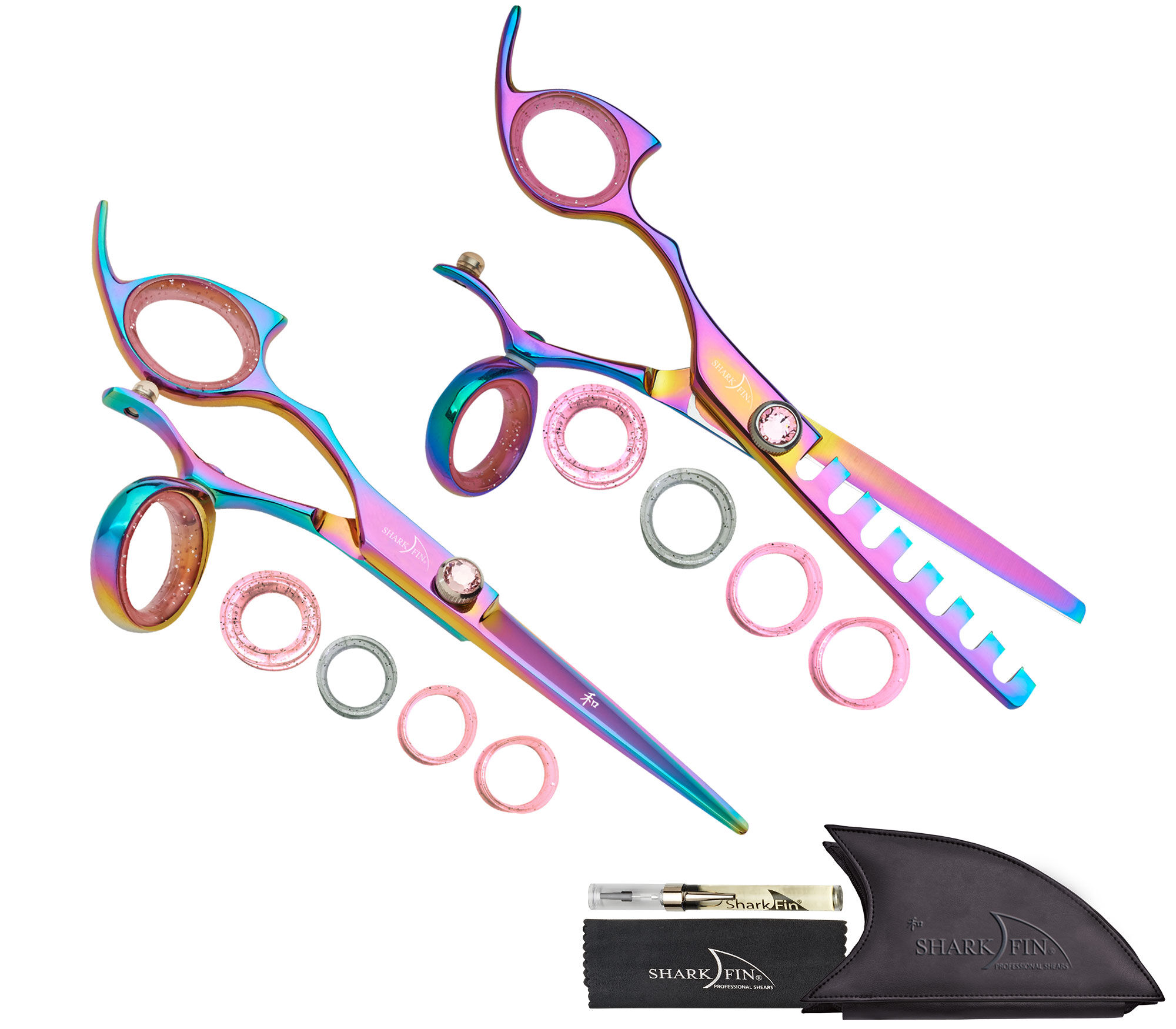 Shark Fin Shears 7 Tooth Chunker Swivel Rainbow + Cutting Shear Set